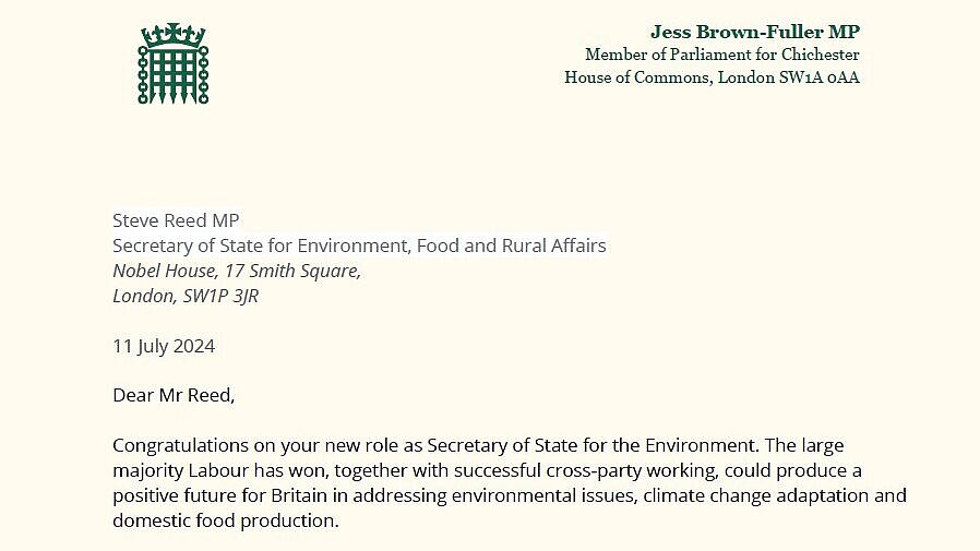 Jess writes to new Environment Secretary - Chichester Liberal Democrats
